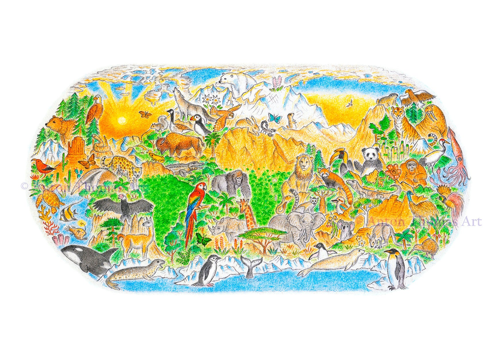 Wild World Map — An Illustrated Map of Animals – Anton Thomas Art