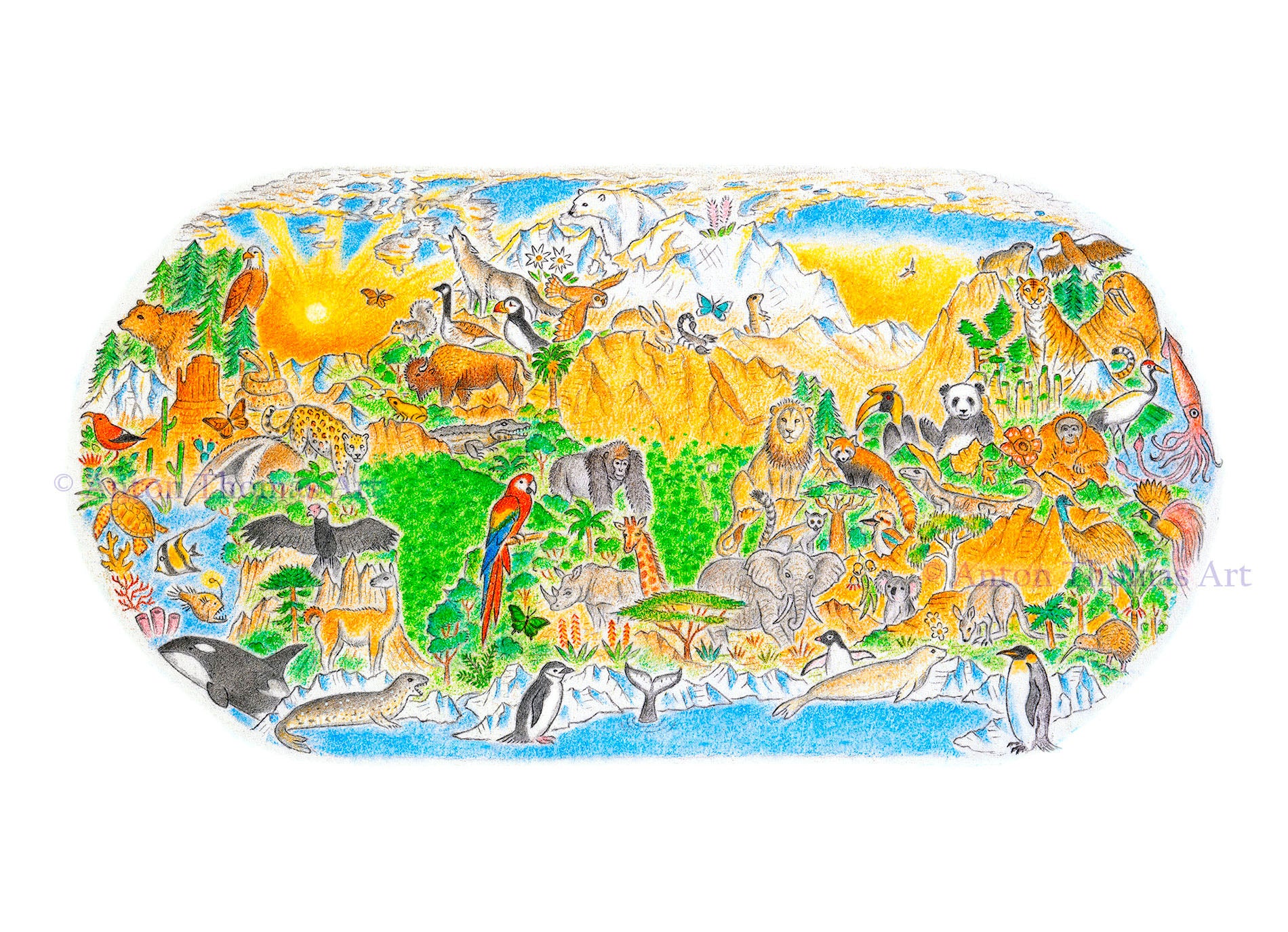 Wild World Map — An Illustrated Map of Animals – Anton Thomas Art